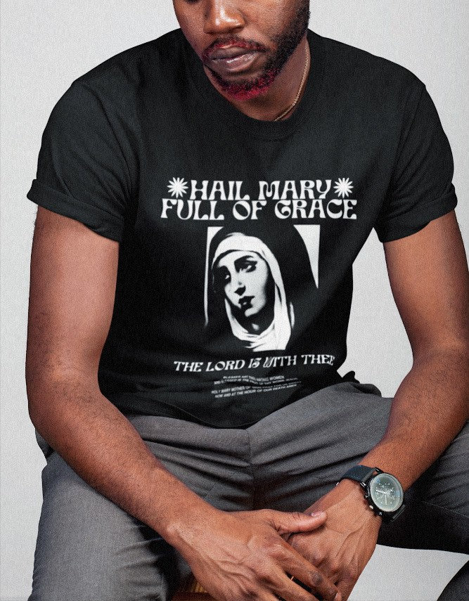 Hail Mary Full of Grace Crew Neck T-shirt, Virgin Mary, Blessed Mother ...