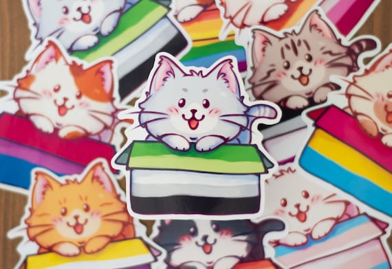 LGBTQ Pride Flag Aromantic Cat Sticker | Etsy