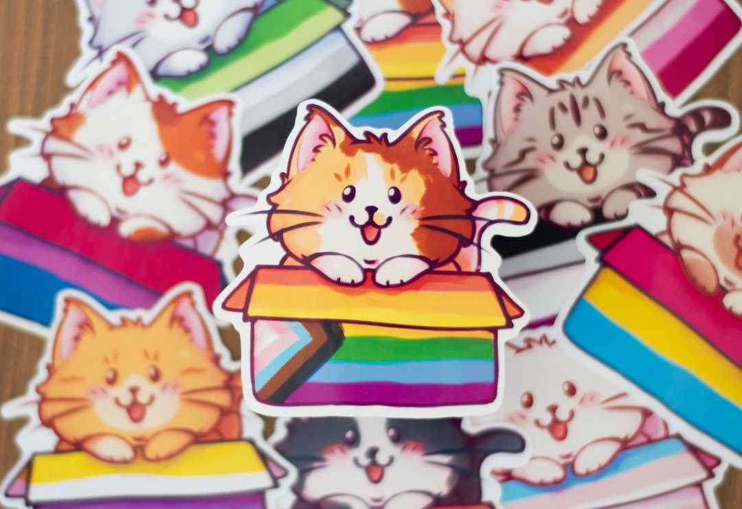 LGBTQ+ Progression Rainbow Pride Flag Cat Sticker - Etsy