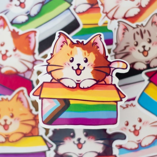 LGBTQ Progression Rainbow Pride Flag Cat Sticker - Etsy