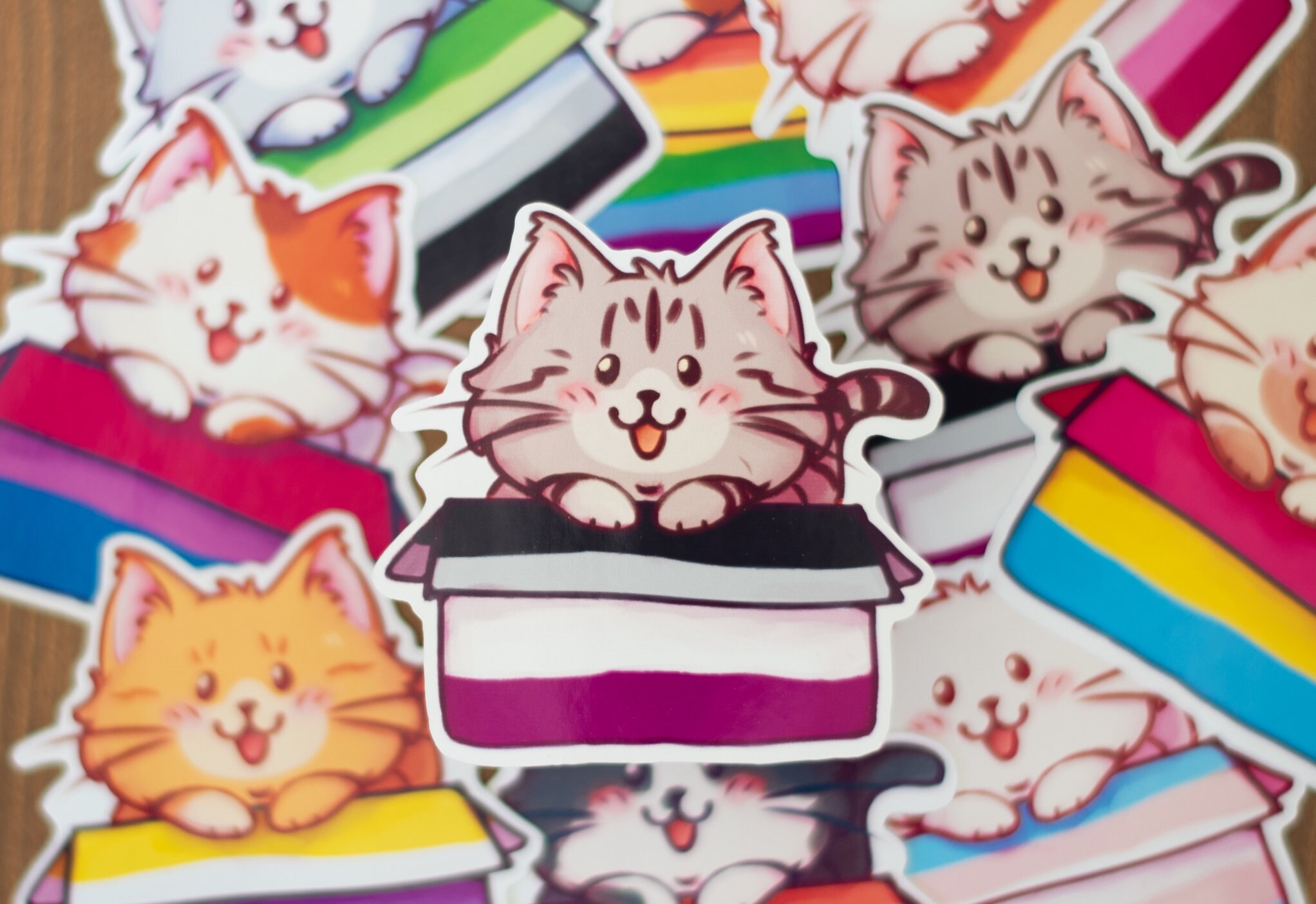 Lgbtq Pride Flag Asexual Cat Sticker Etsy