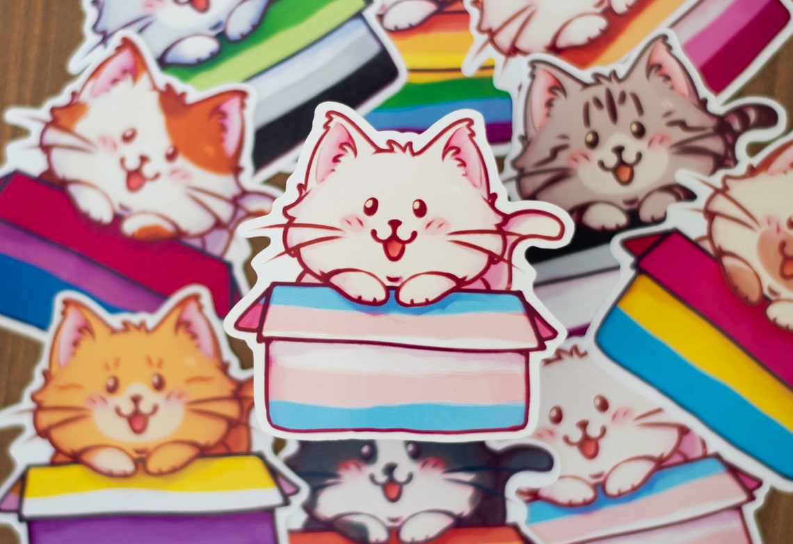 LGBTQ Pride Flag Transgender Cat Sticker | Etsy