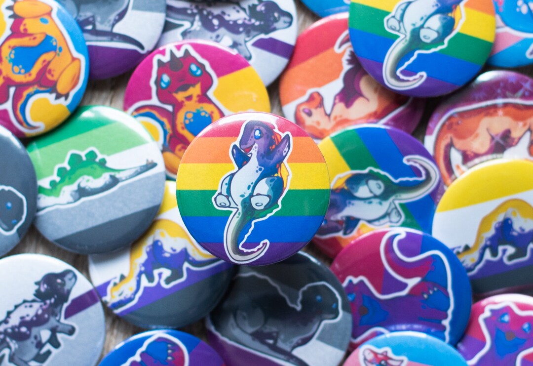 LGBTQ+ Pride Flag Dinosaur Buttons 32mm - Etsy