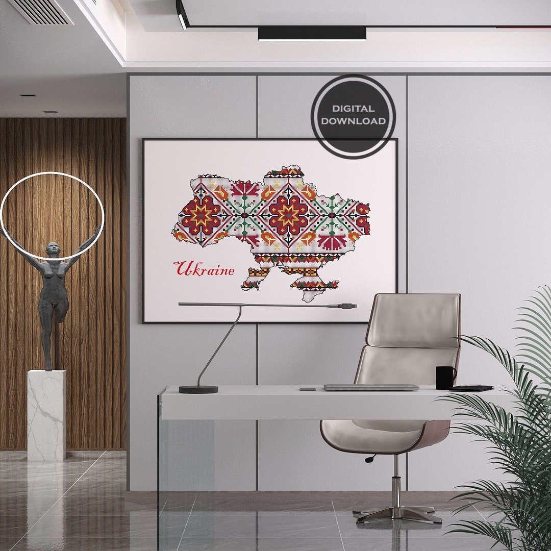 Ukrainian Map With Traditional Embroidery - Decorative Digital Art for ...