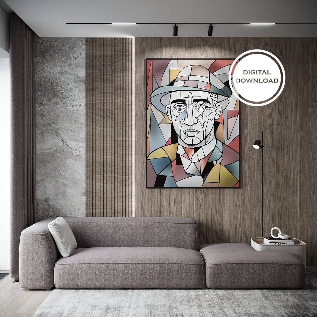 Cubism Style Male Portrait Digital Print -modern Abstract Geometric ...