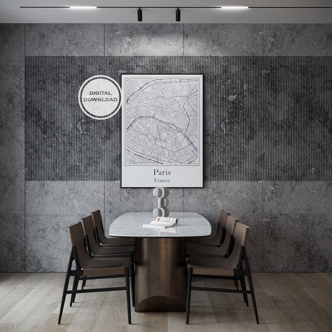 Modern Digital Artwork of Paris City Center Map for Chic Wall Decor in ...