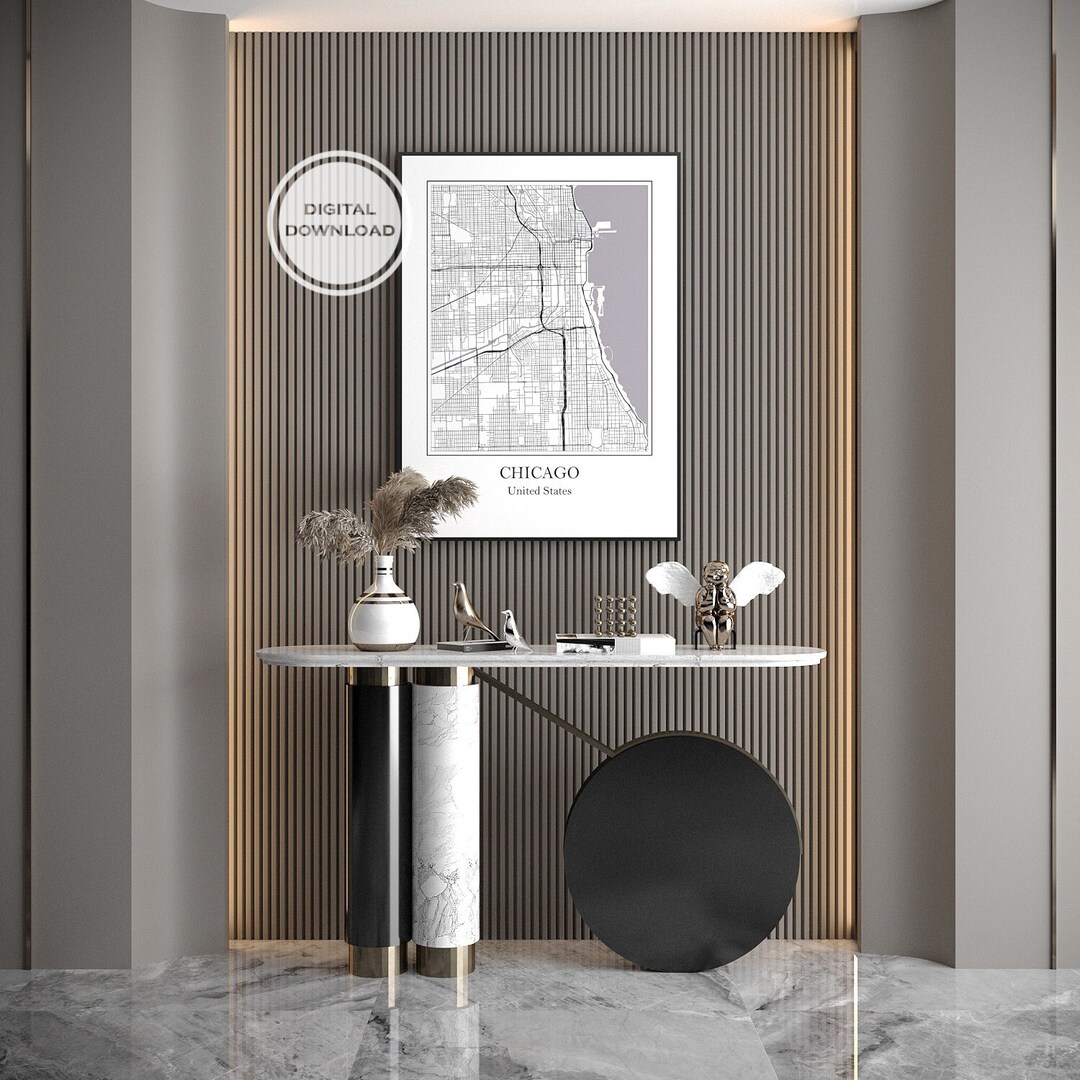 Contemporary Digital Art: Chicago City Center Map for Wall Decor ...