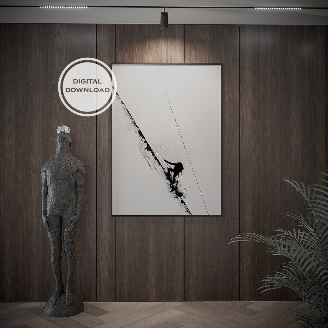 Monochrome Climbing Theme With Minimalist Alpine Climber, Large Modern ...