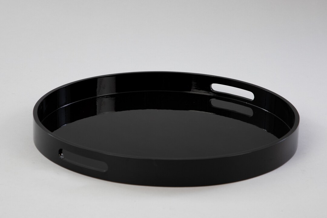 Large Black Gloss Circular Tray - Etsy UK