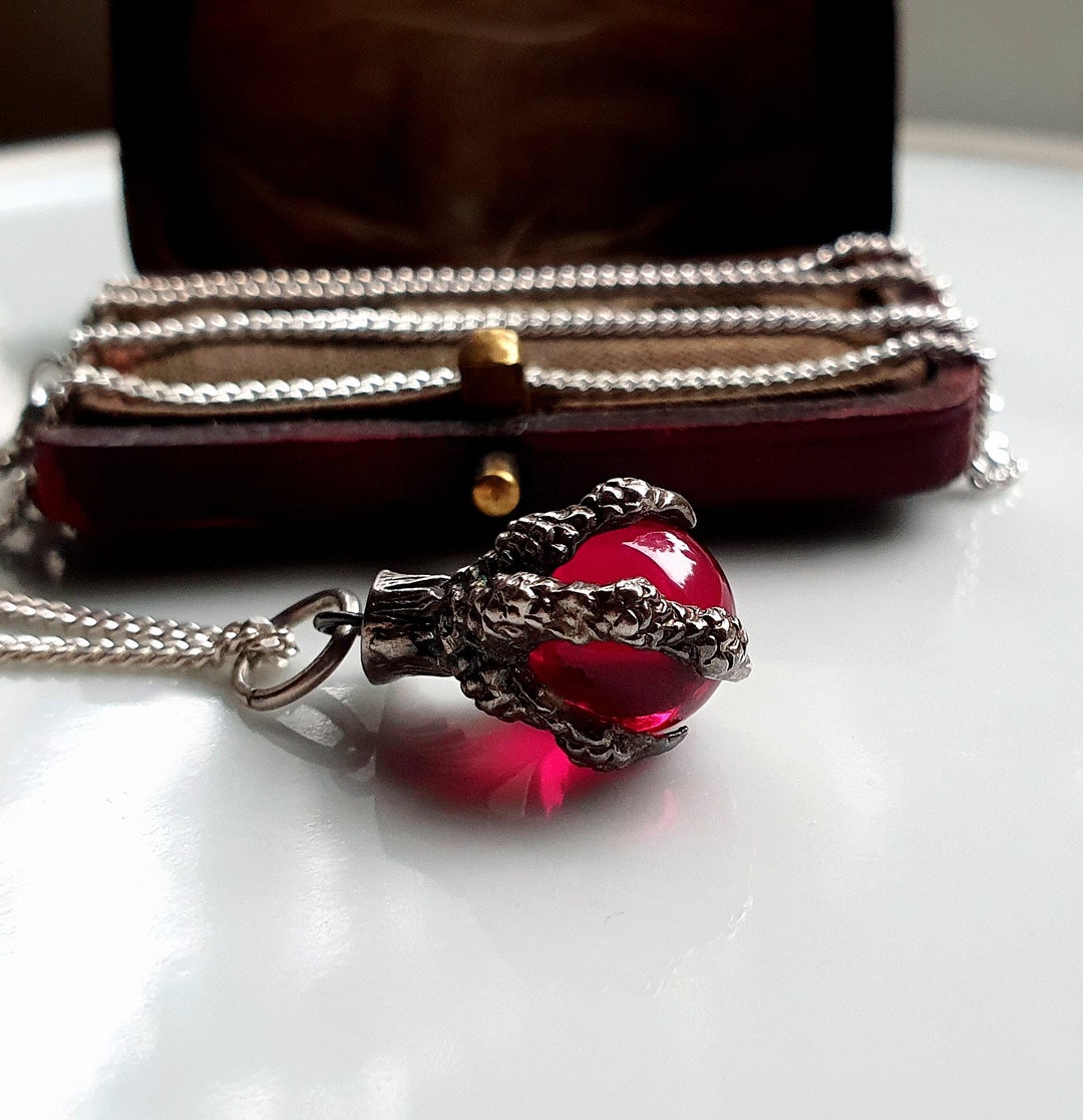 STUNNING LARGE Vintage Silver Dragons Claw Pendant With Chain, Ruby ...