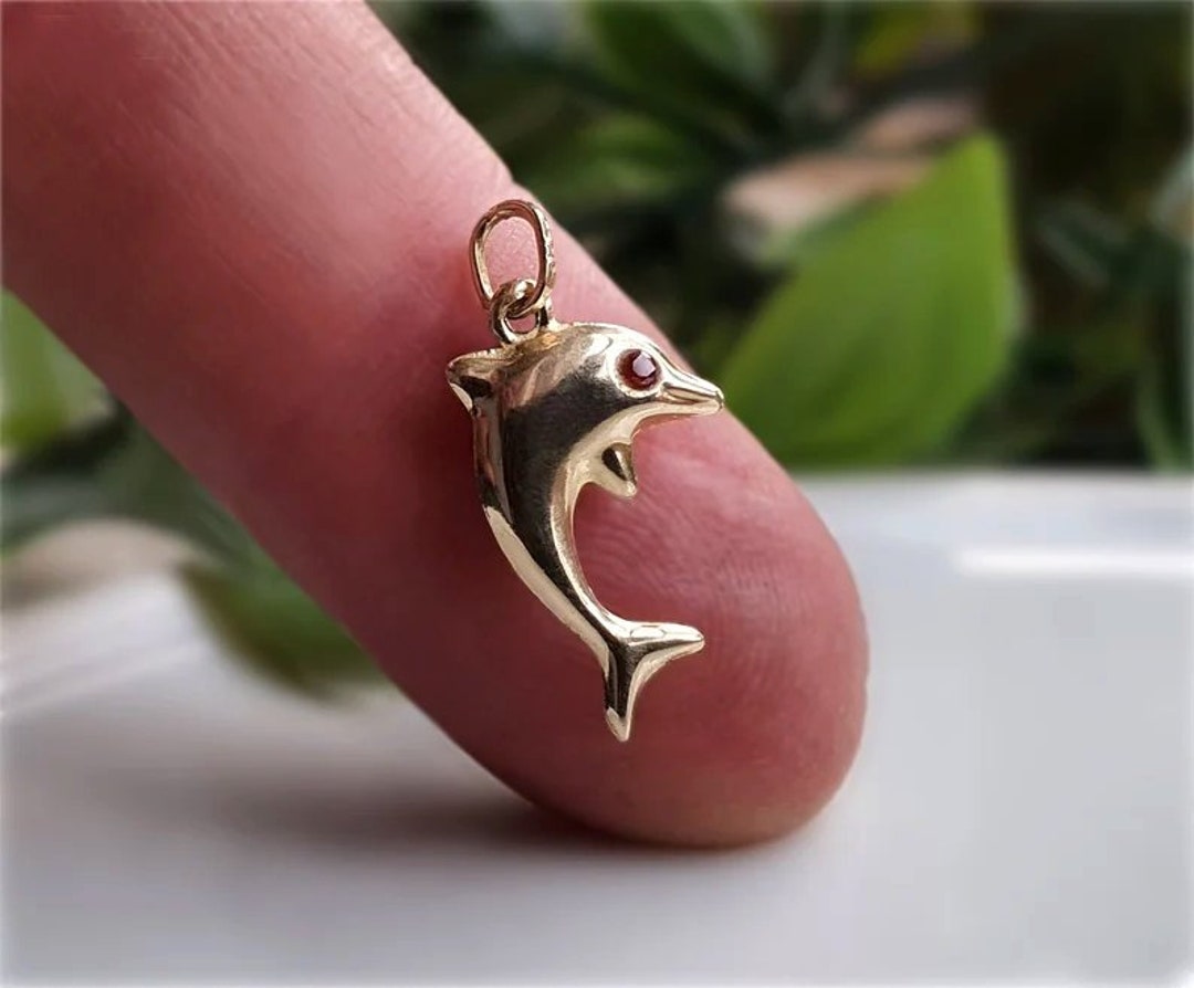 RARE Genuine Vintage 9ct Gold Ruby Dolphin Charm / Pendant, DOUBLE ...
