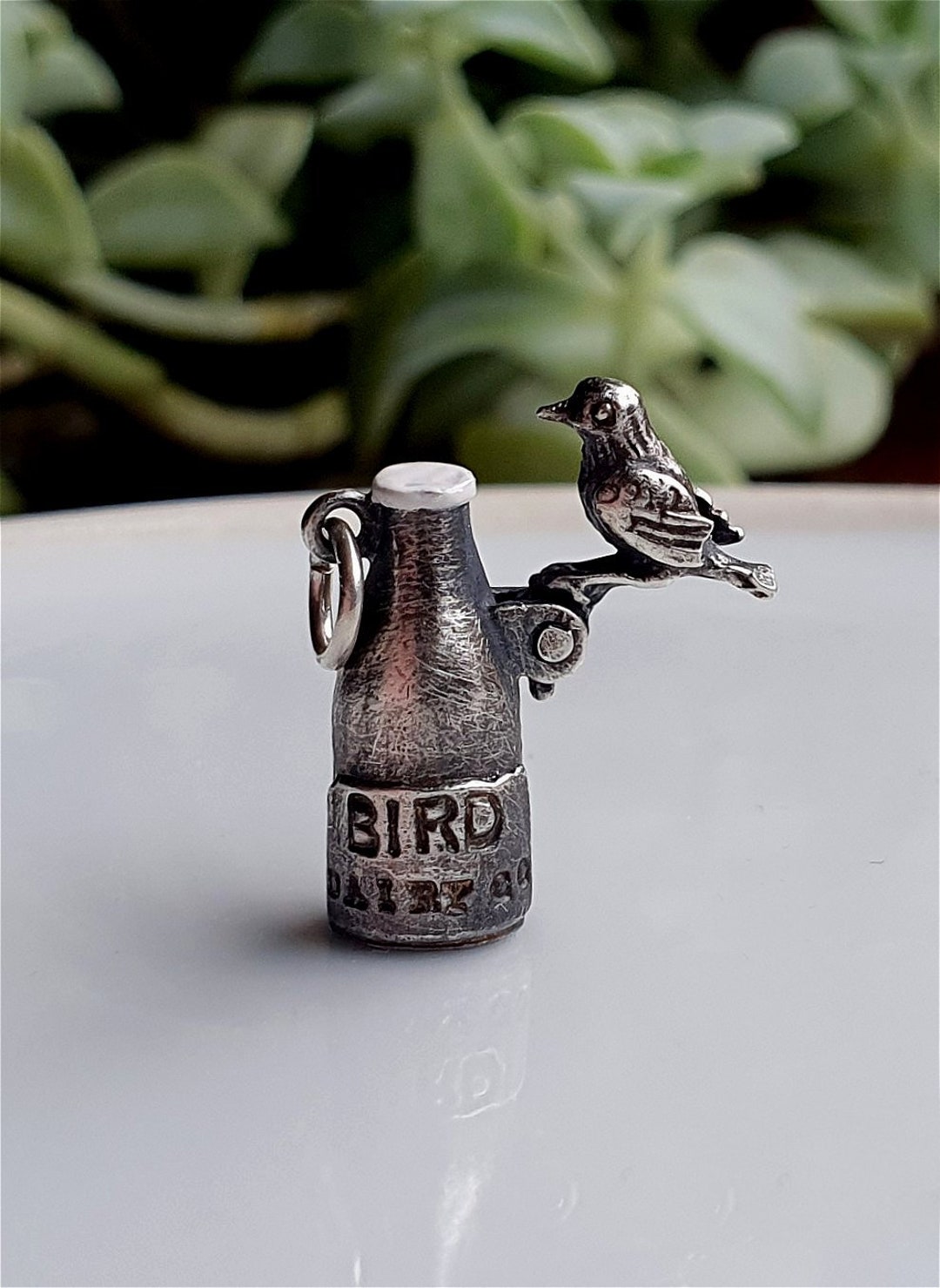 RARE MOVING Vintage Silver Bird on Milk Bottle Charm, Truly AMAZING ...