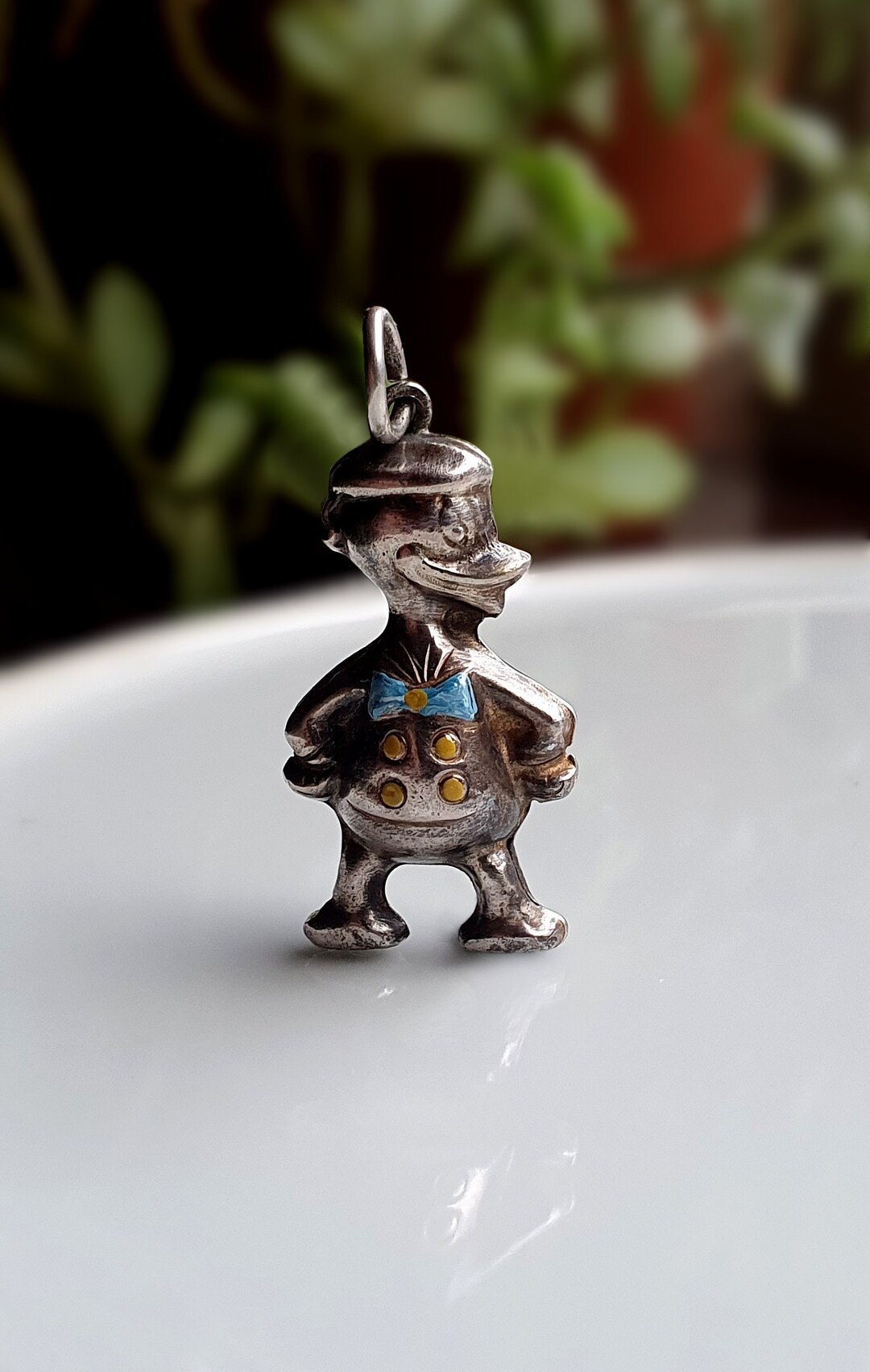 RARE ENAMELED Vintage Silver Donald Duck Charm, WALT Disney Donald Duck ...