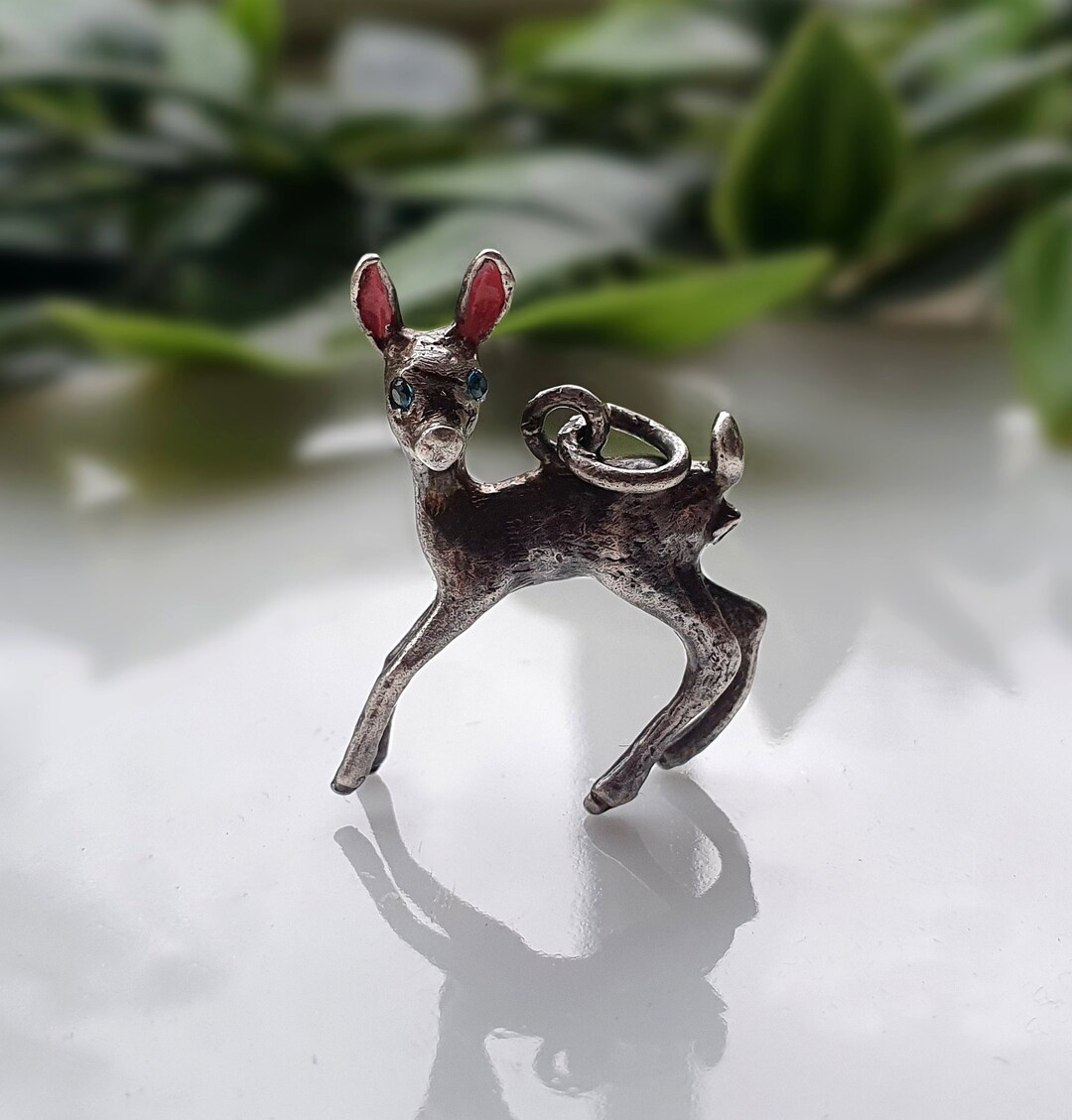 AMAZING QUALITY Vintage Silver Deer / Bambi Charm, STUNNING Gem Set ...