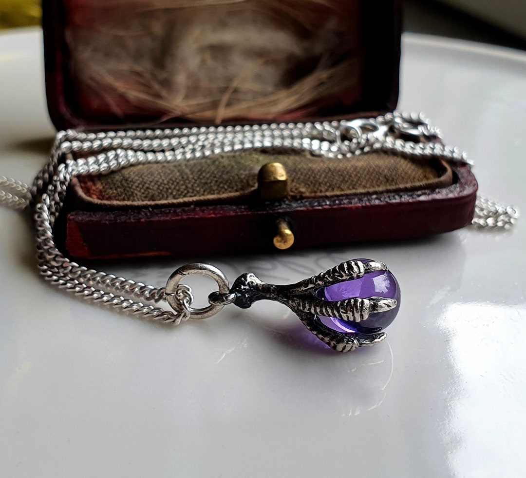 Vintage Silver Dragons Claw Pendant Chain,amethyst Ball,sterling Silver ...