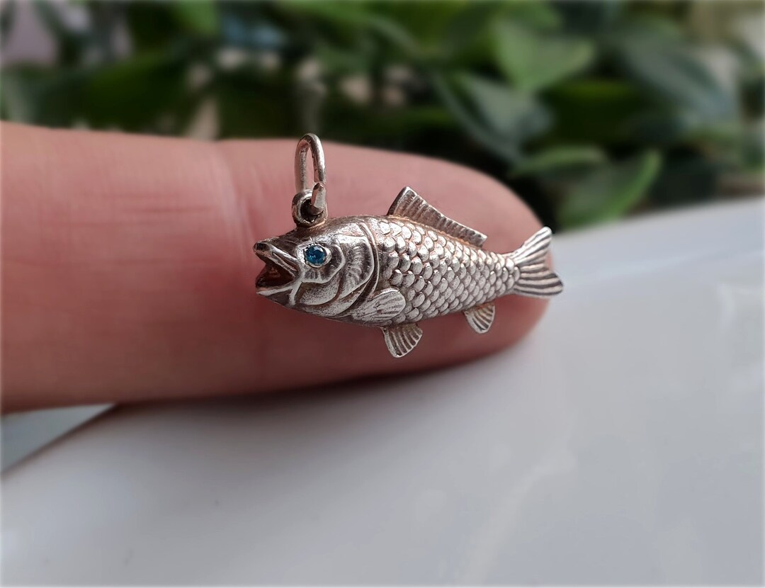 STUNNING Gem Set Vintage Silver Fish Charm, Sterling Fish Charm, Silver ...