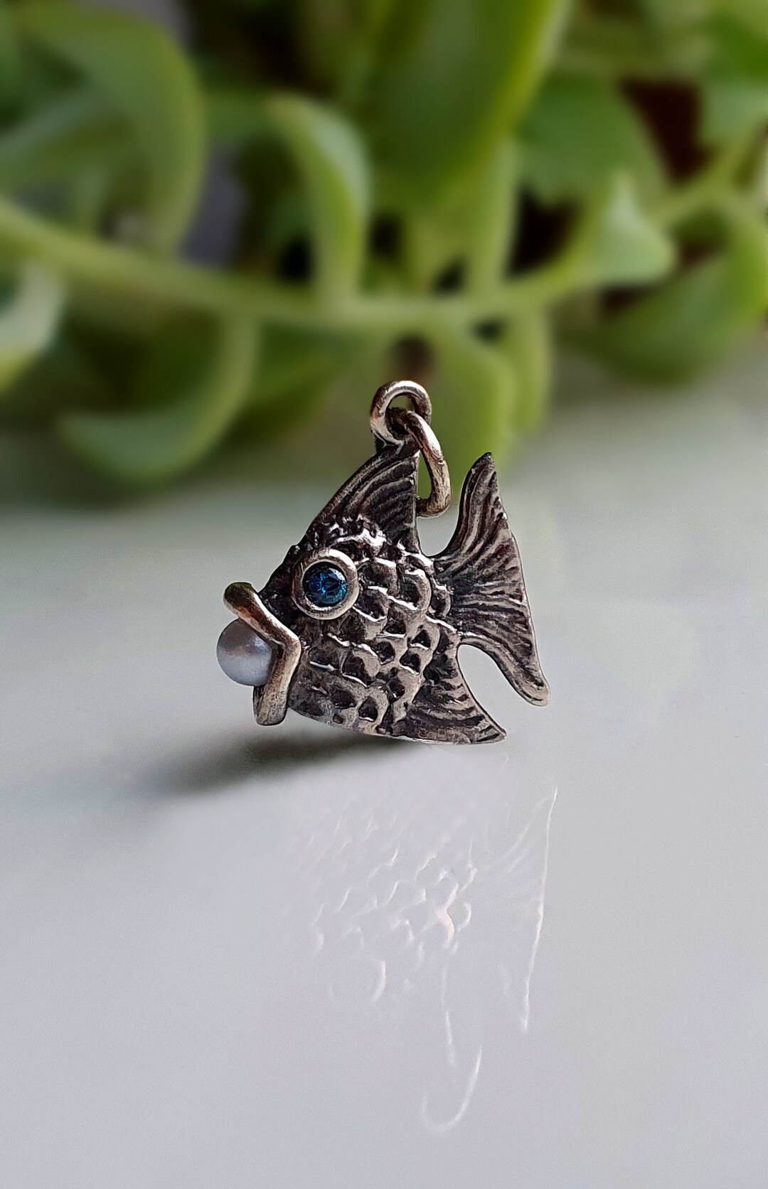 QUALITY UNUSUAL Vintage Silver Fish Charm, Sterling Fish Charms, Gem ...