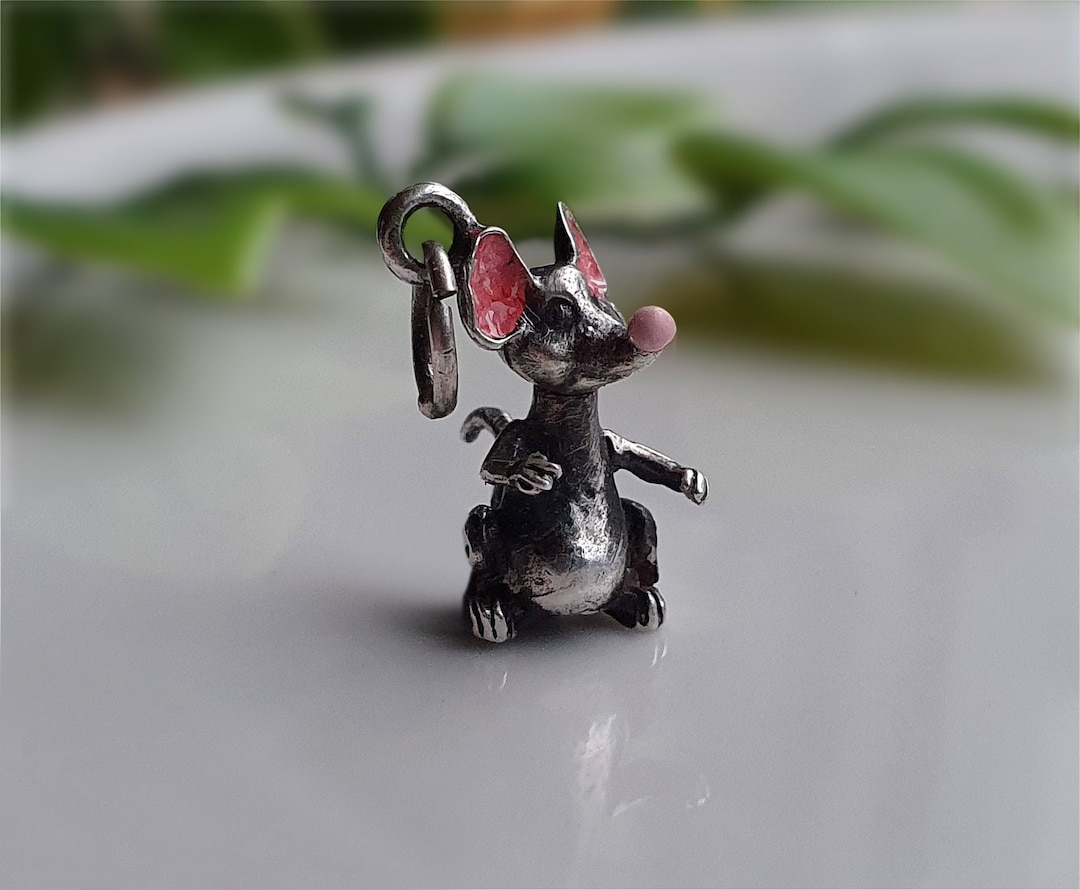 HIGHEST QUALITY Vintage Silver Enameled MOVING Rat / Mouse Charm ...