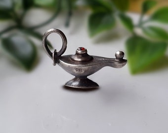 STUNNING RARE Gemset Vintage Silver Genie in a Lamp Charm, OPENS to ...