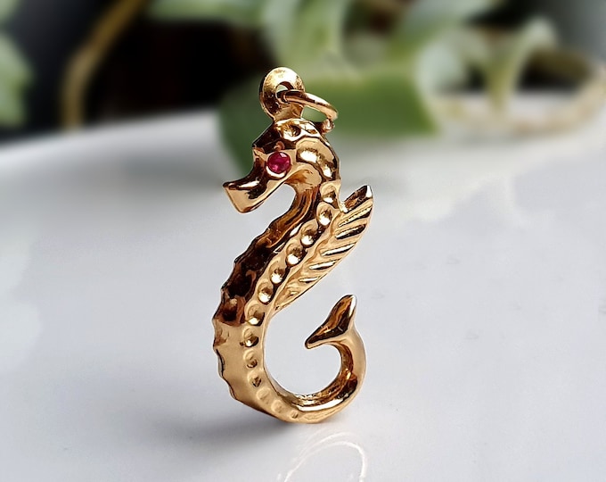 RARE Vintage 9ct Gold Ruby Set Seahorse Charm / Pendant, Sea Horse ...