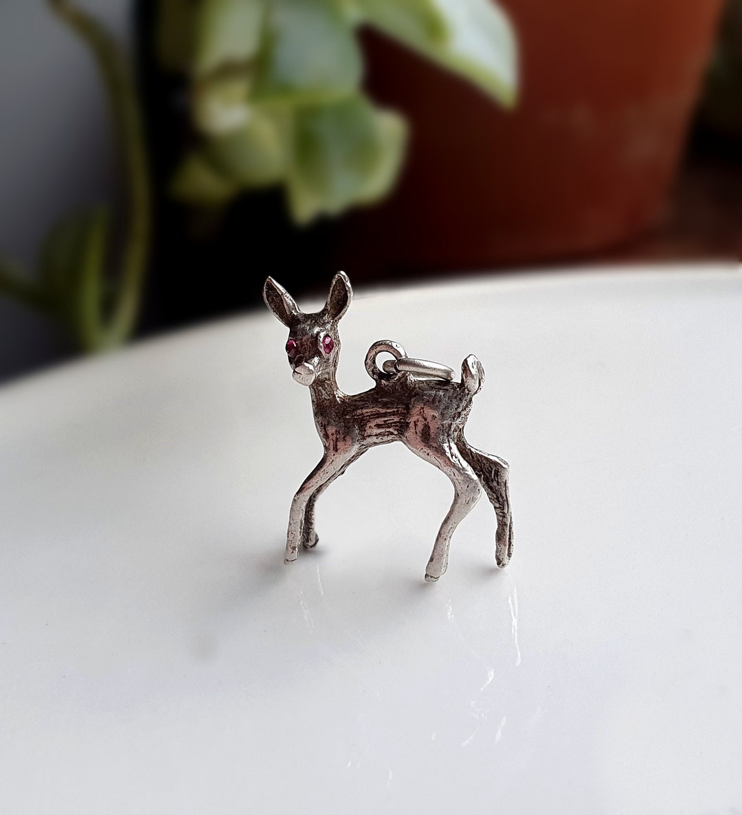 UNUSUAL GEMSET Vintage Silver Deer / Bambi Charm, Sterling Silver Deer ...
