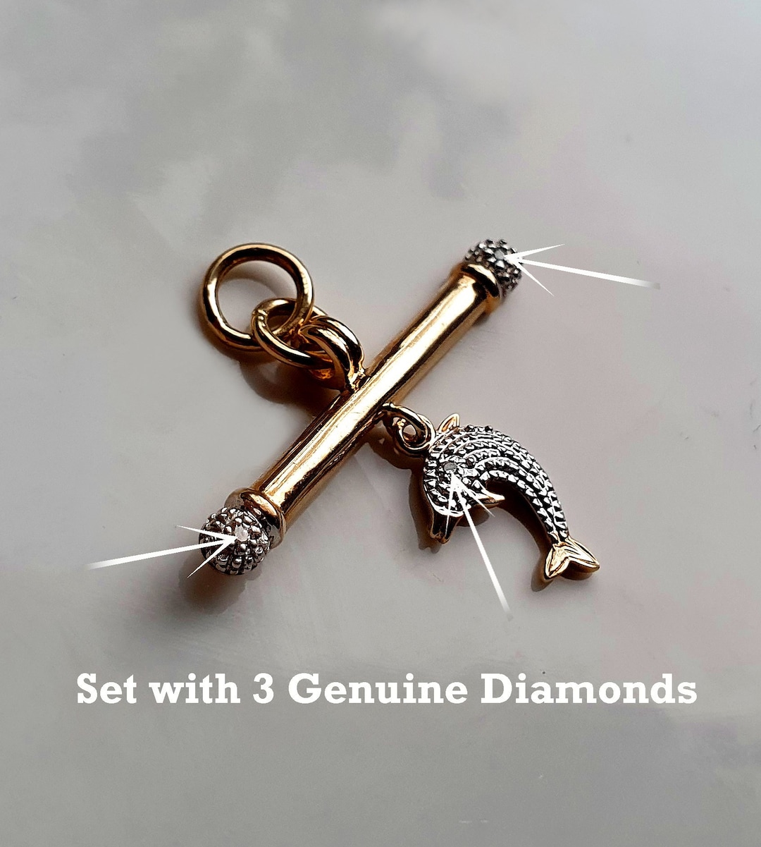 RARE 9ct Gold Diamond Fish T Bar Pendant,stunning, 9ct Gold T Bar ...