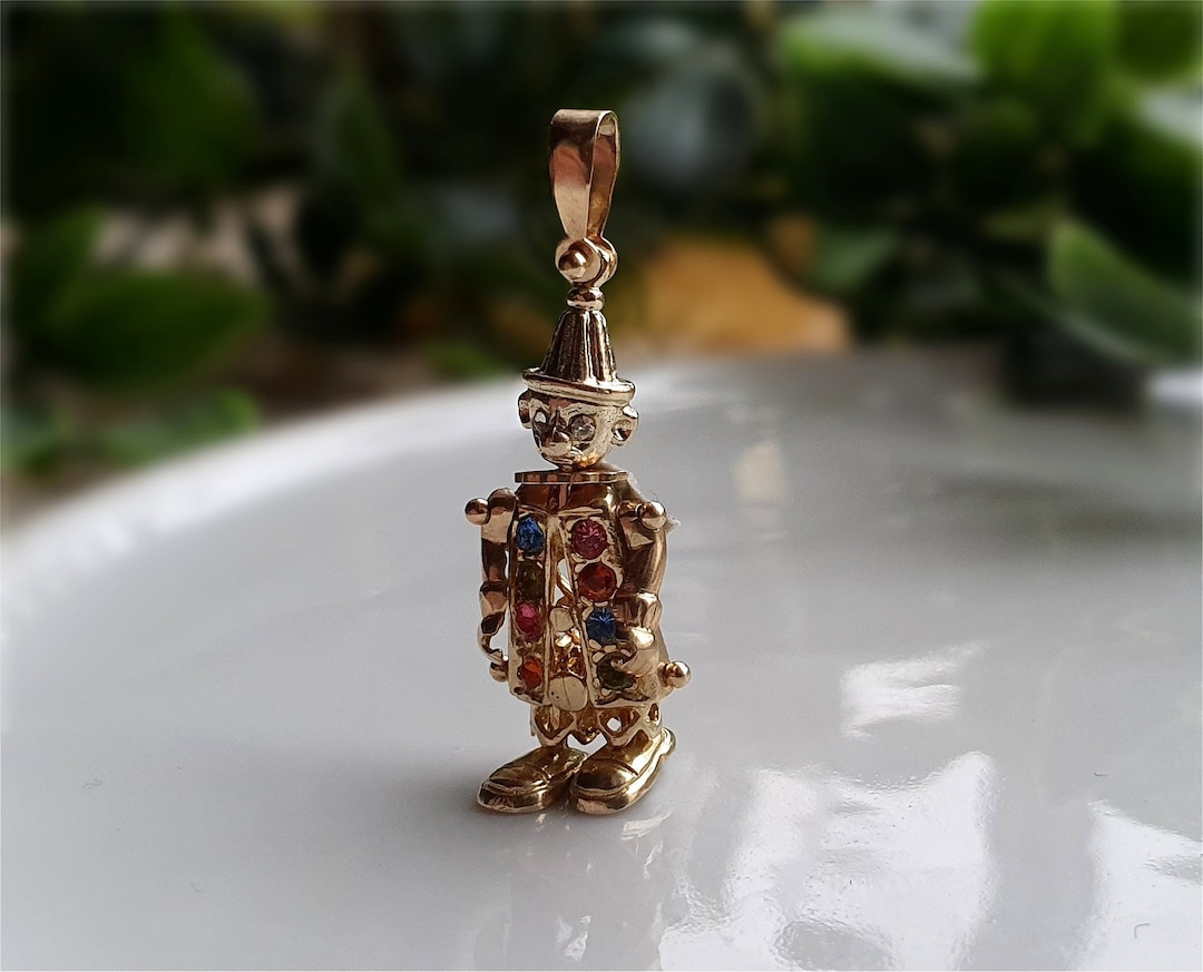 STUNNING RARE Vintage 9ct Gold Gem Set Clown Charm Pendant, FULLY ...