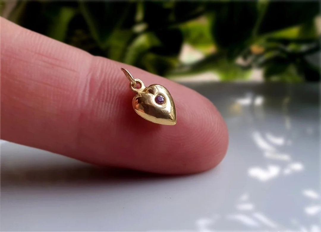 VERY UNUSUAL Vintage Genuine 9ct Gold Amethyst Heart Charm, Gold Puffy ...