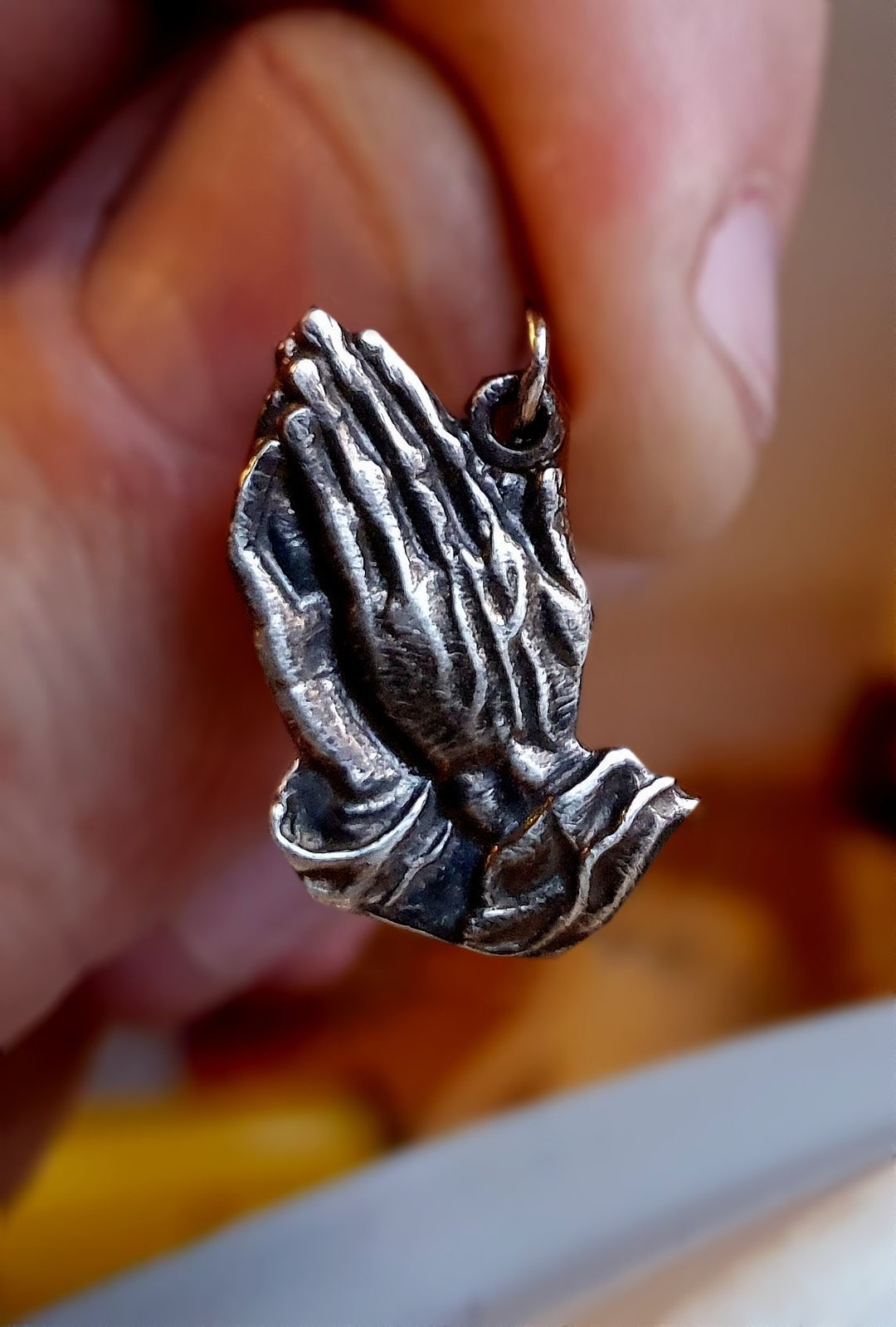QUALITY Vintage Silver Praying Hands Charm Pendant, Silver Prayer Charm ...