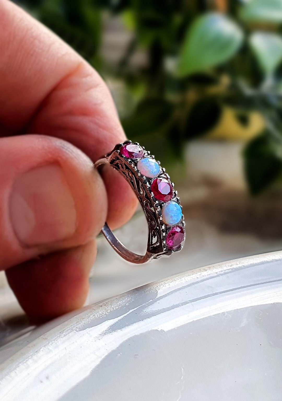 STUNNING Genuine OLD Vintage Sterling Silver Opal Ruby Ring, Sterling ...