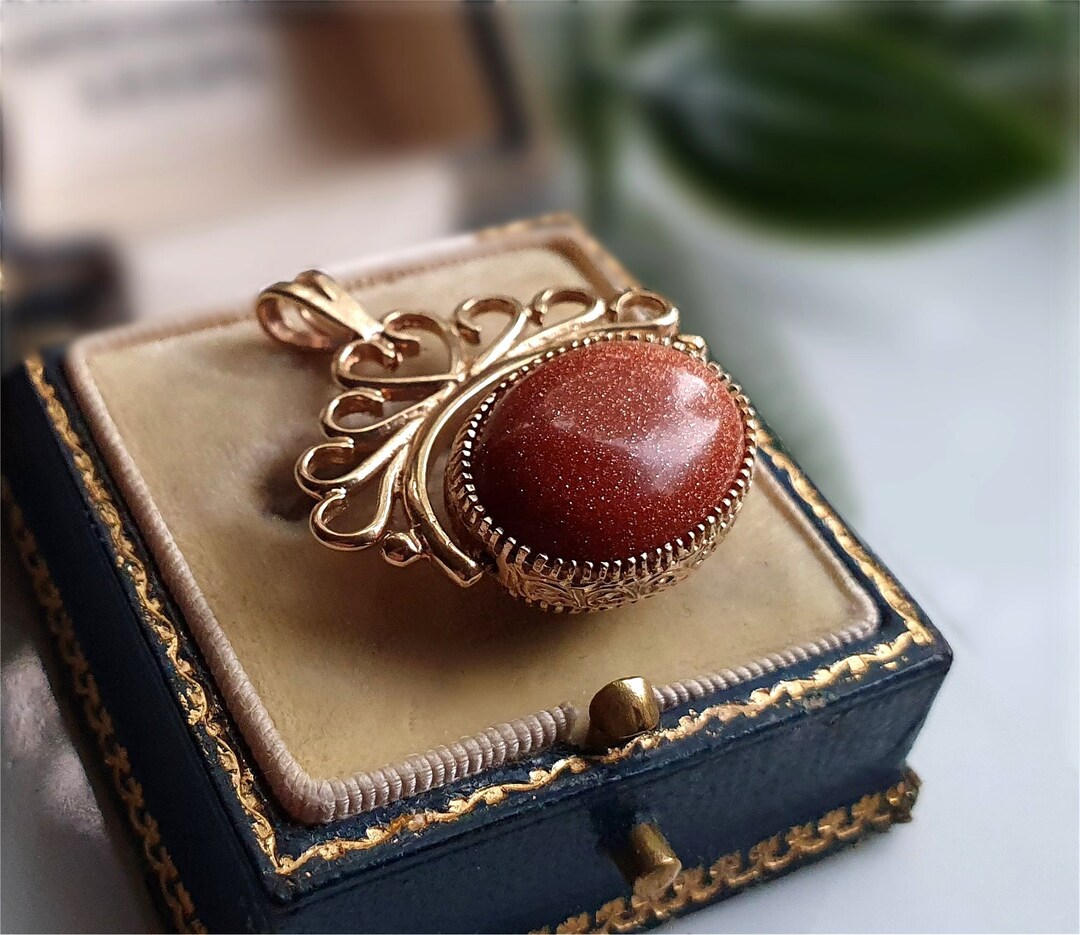 ABSOLUTELY STUNNING Vintage 9ct Gold Goldstone Spinning Fob,no ...