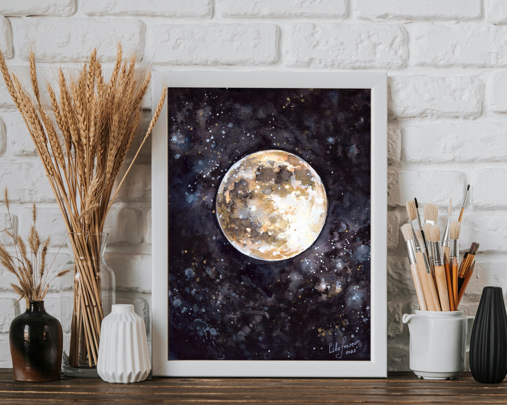 Full Moon Painting Galaxy Art Moon Painting Moon Phase - Etsy