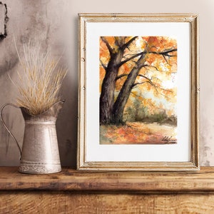 Oak Trees. Autumn Forest Watercolor Painting. Fall Wall Art. Original ...