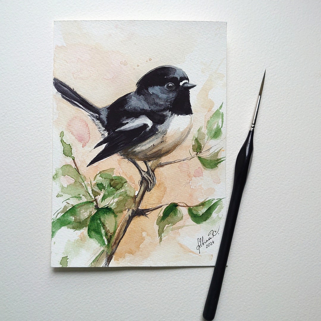 Tomtit Cute Bird Watercolor Painting. Small Bird Art. Original Artwork ...