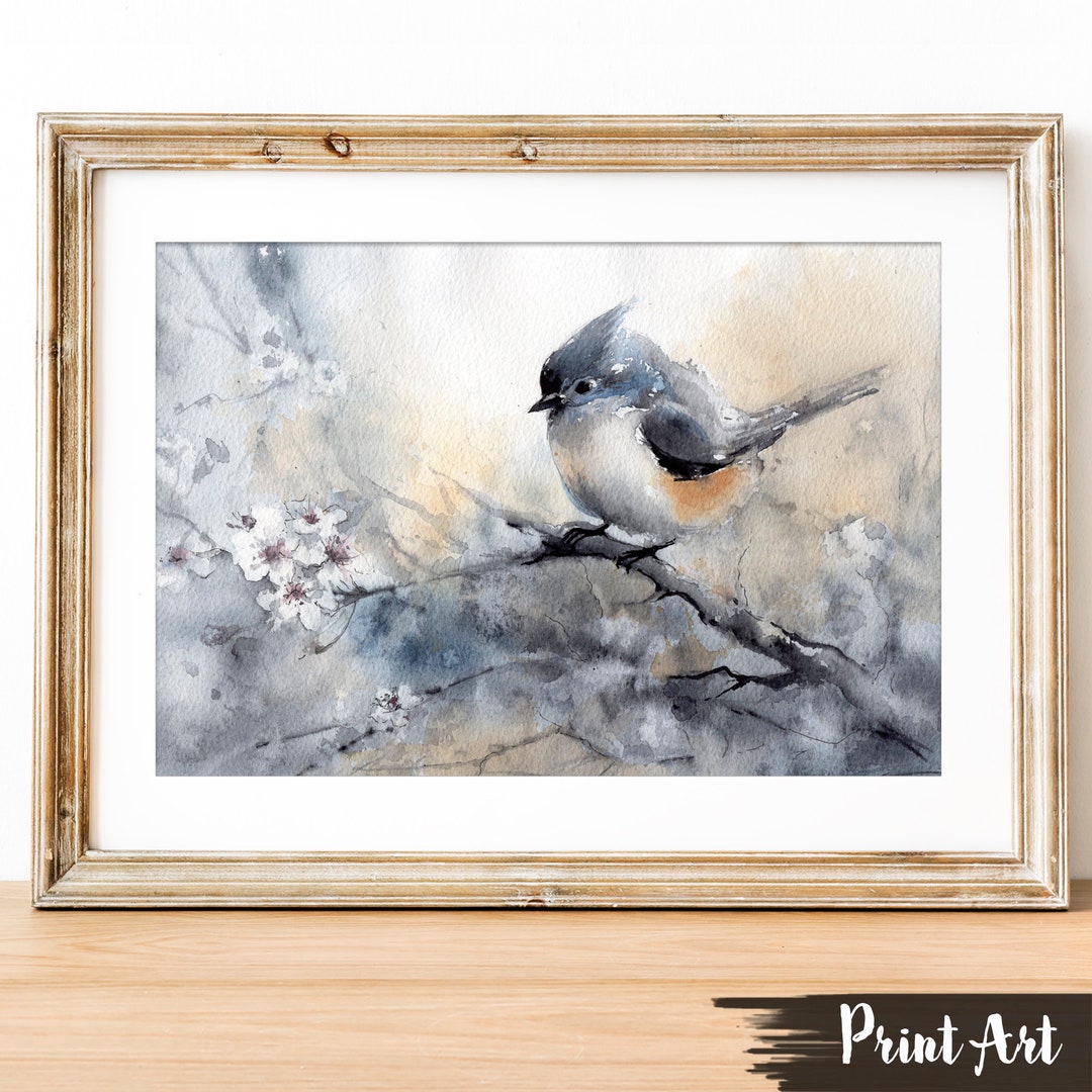 Titmouse Bird Art Print Bird Painting Watercolor Tufted - Etsy