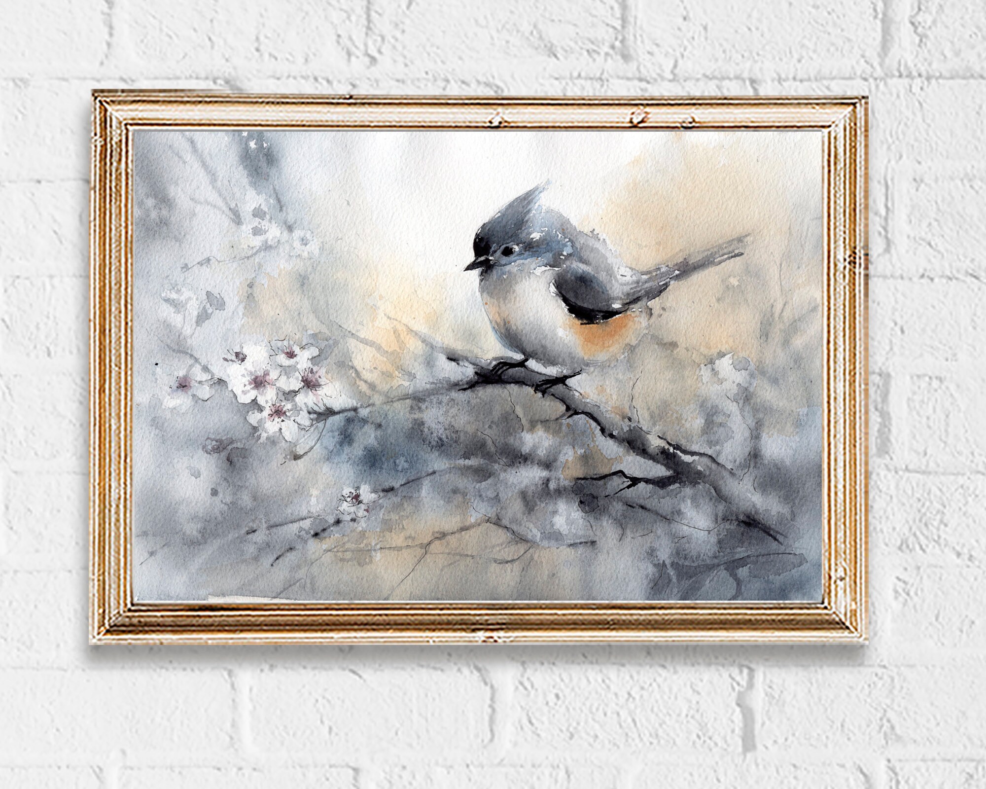Titmouse Bird Art Print Bird Painting Watercolor Tufted - Etsy