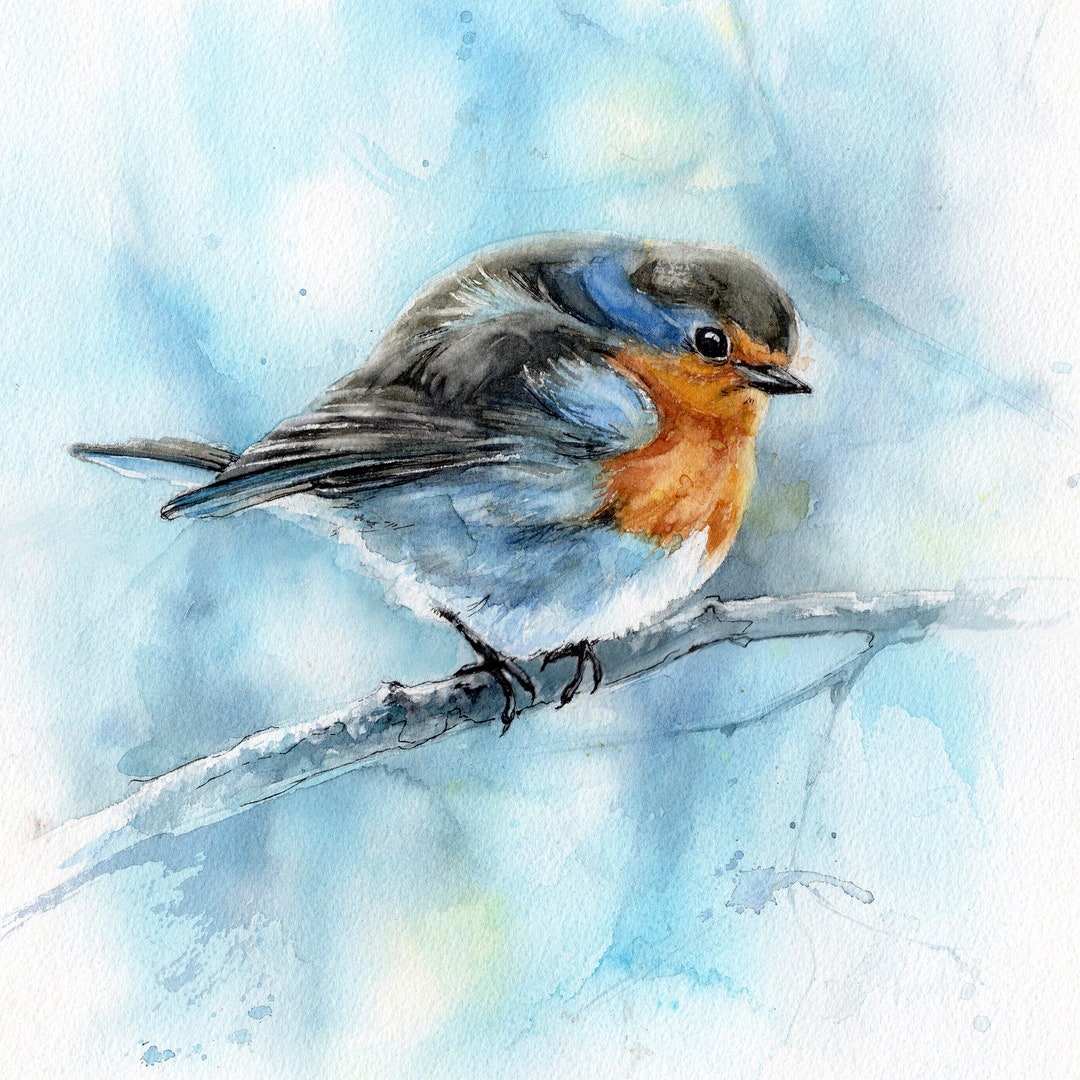 Robin Watercolor Painting. Birds Art. Robin Lover Gift. Winter Birds ...