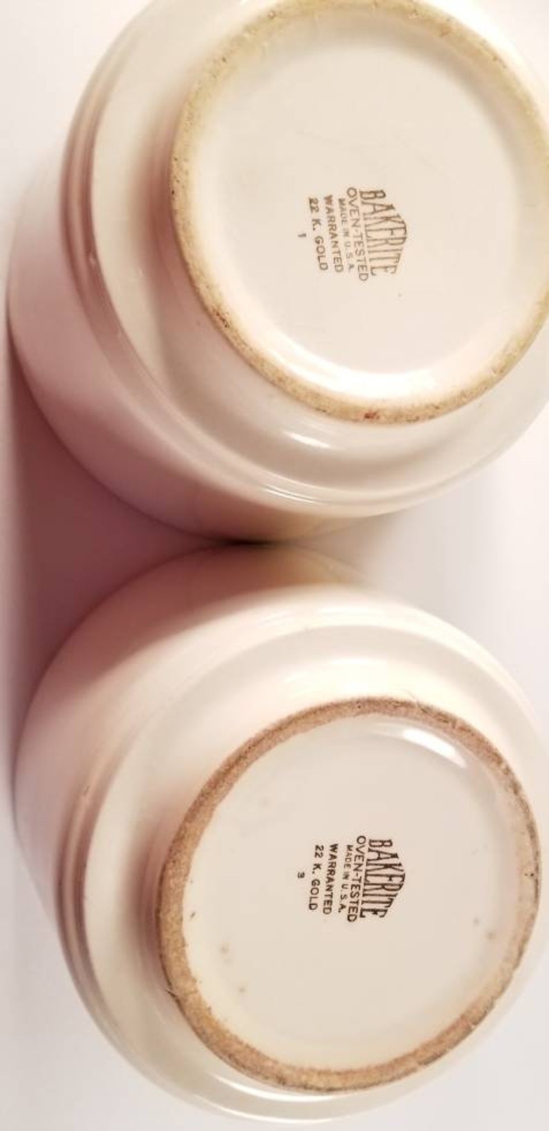 2 Vintage Bakerite 22 K Gold Oven Tested Mixing Bowl in Orange Tulip ...