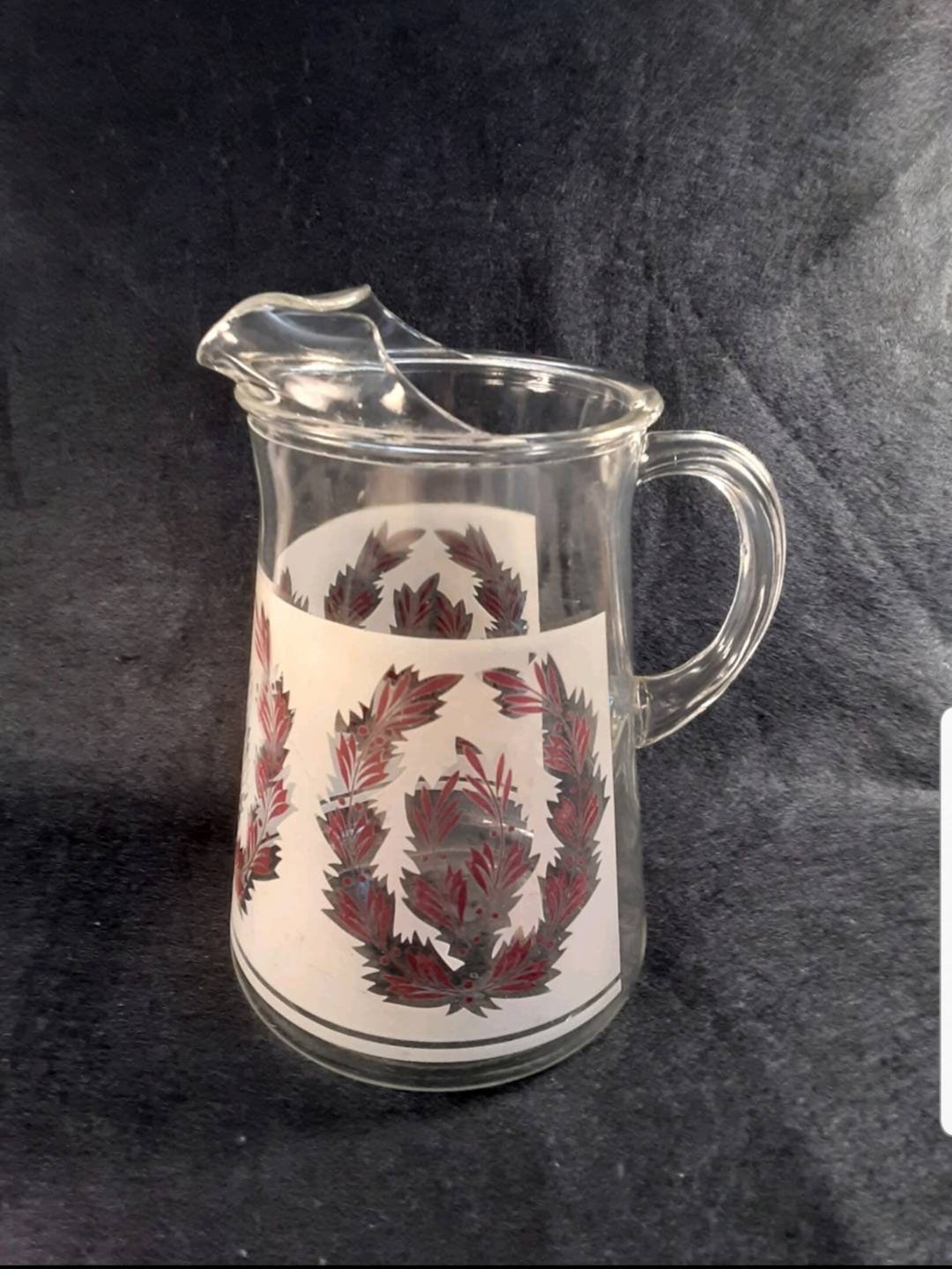 Classic Mid-century Libby Ice Lip Glass Pitcher Frosted Cranberry ...