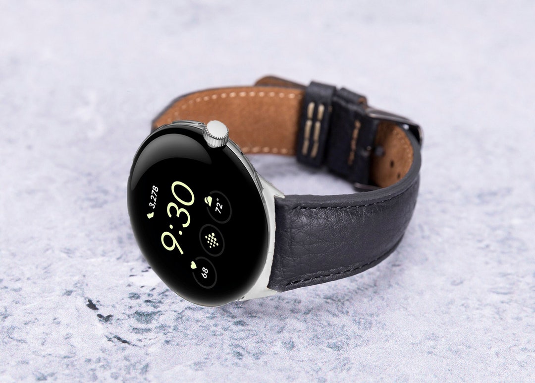 Personalized Black Leather Google Pixel Watch Band: Custom Engraved ...