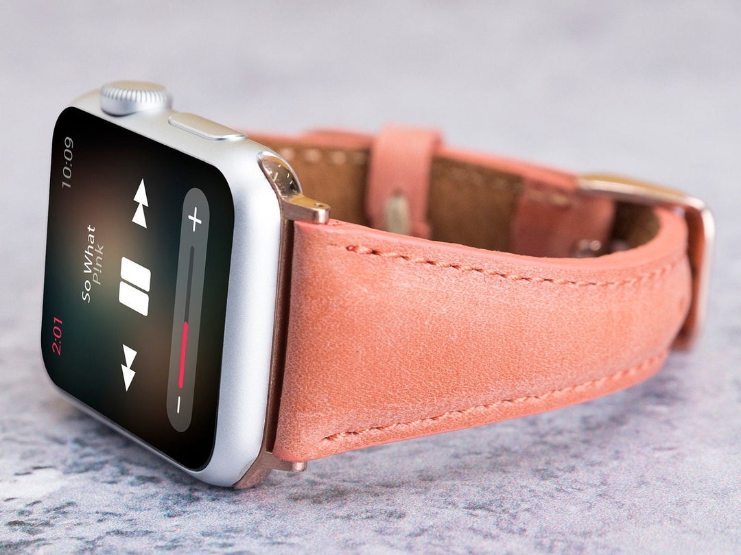 Powder Pink Leather Slim Apple Watch Band 38mm 40mm 41mm 42mm 44mm 45mm ...
