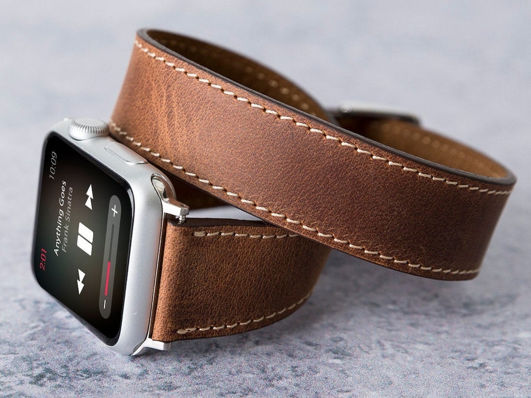 Double Wrap Leather Apple Watch Band 40mm 41mm 42mm 44mm 45mm 46mm ...