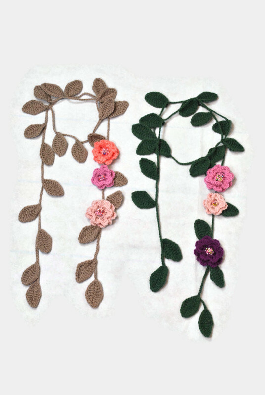 Blad en Rose Lariat gehaakte ketting - handgemaakte bruine en groene ...