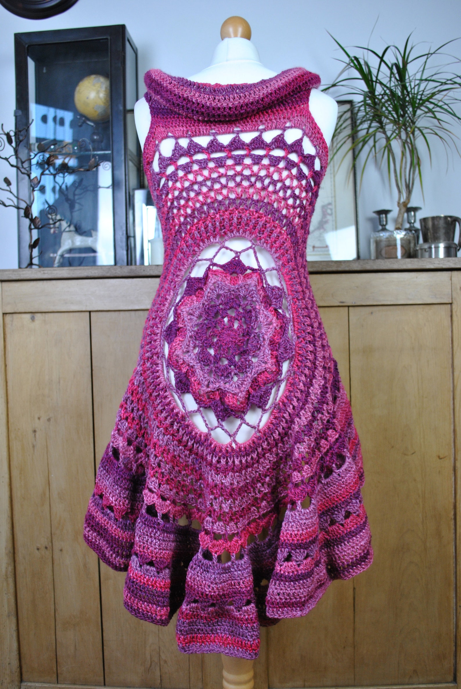 Hand Crochet Mandala Vest Boho Ombre Effect Colourful Long - Etsy UK