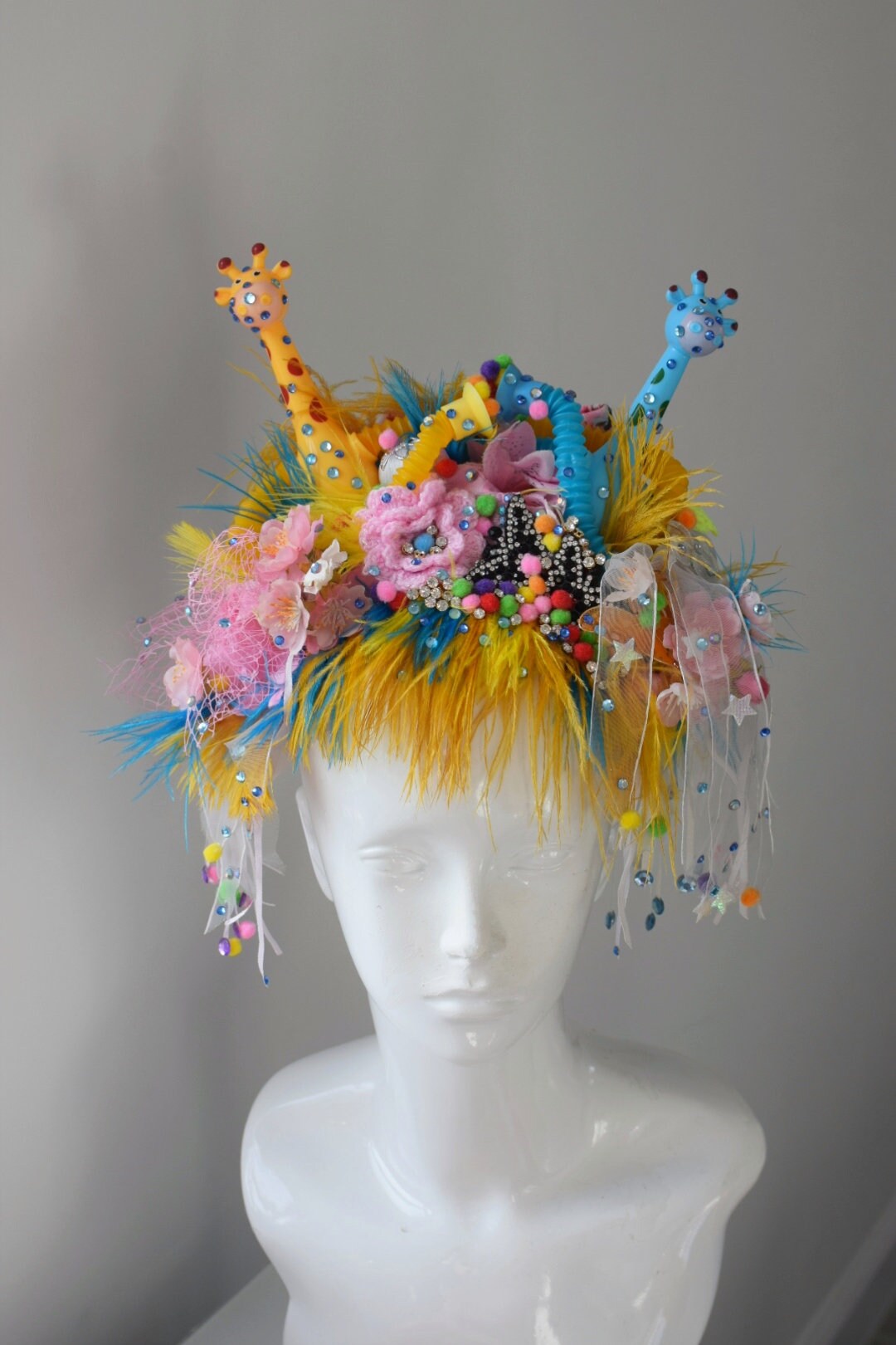 Cuddling Giraffes Flowers and Bows Fun Bright Festival Headpiece ...