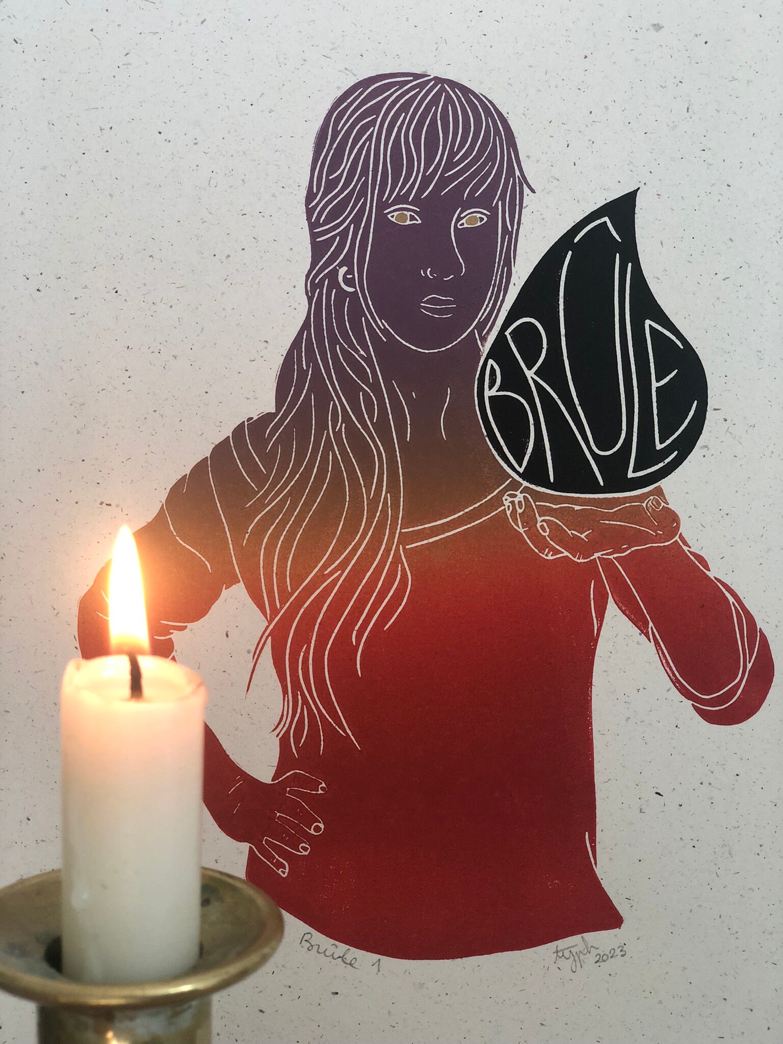 Linocut Poster A4 Burns 1 Feminist Woman Portrait Fire Flame - Etsy