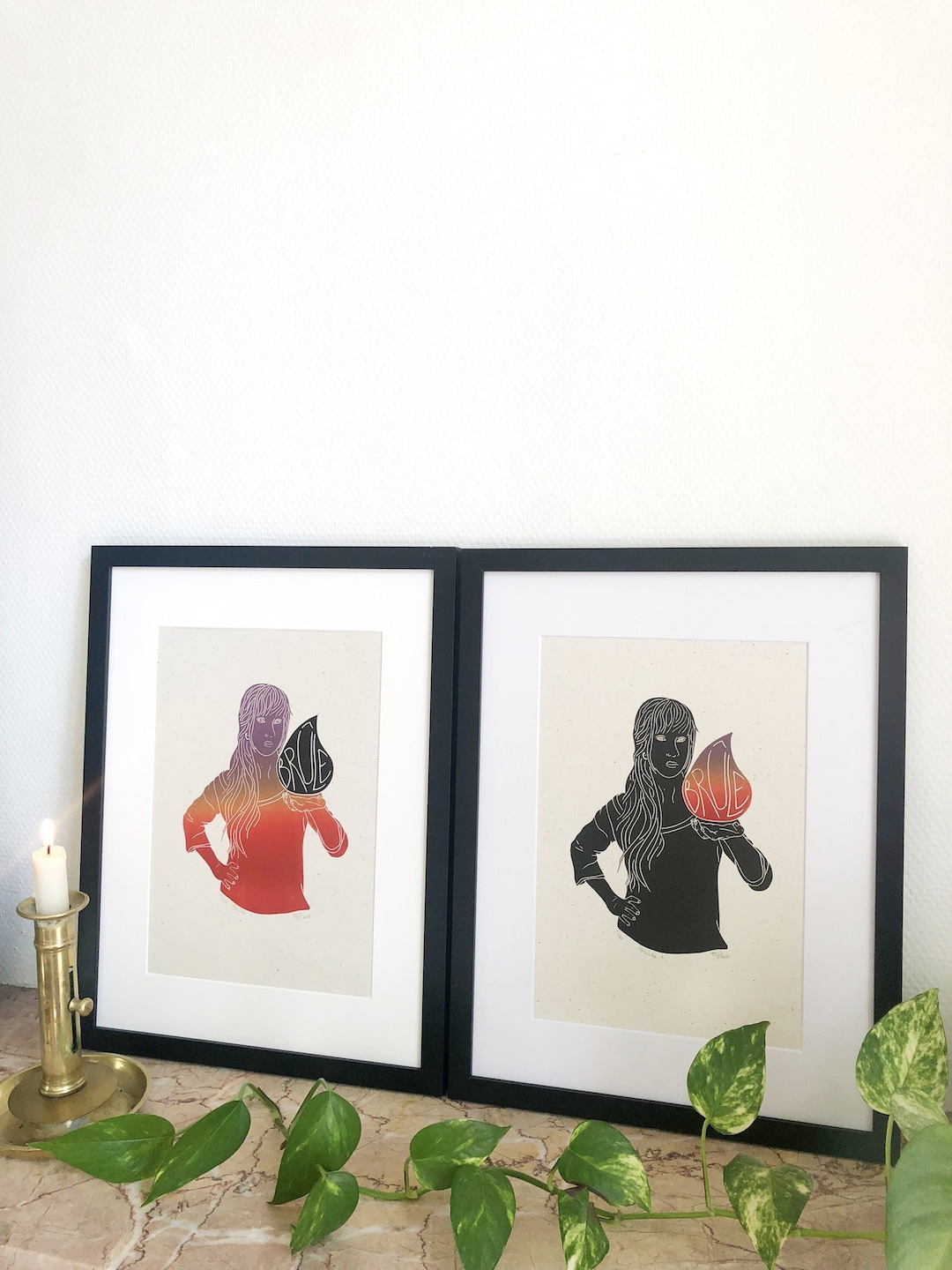 Linocut Poster A4 Burns 1 Feminist Woman Portrait Fire Flame - Etsy