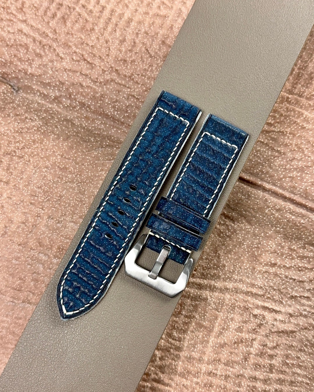 Handmade Panerai Style Blue Shark Leather Watch Strap, Full-grain ...