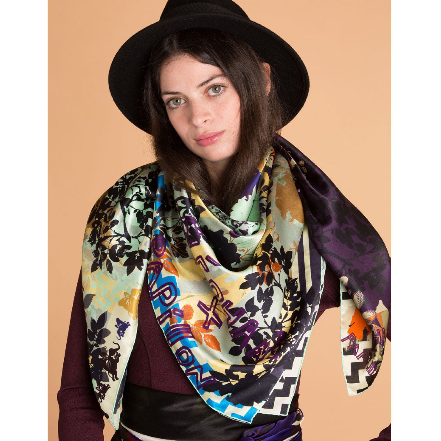 Fashion Floral Silk Scarf, Hand Painted Royal Square Scarf, Silk Extra ...