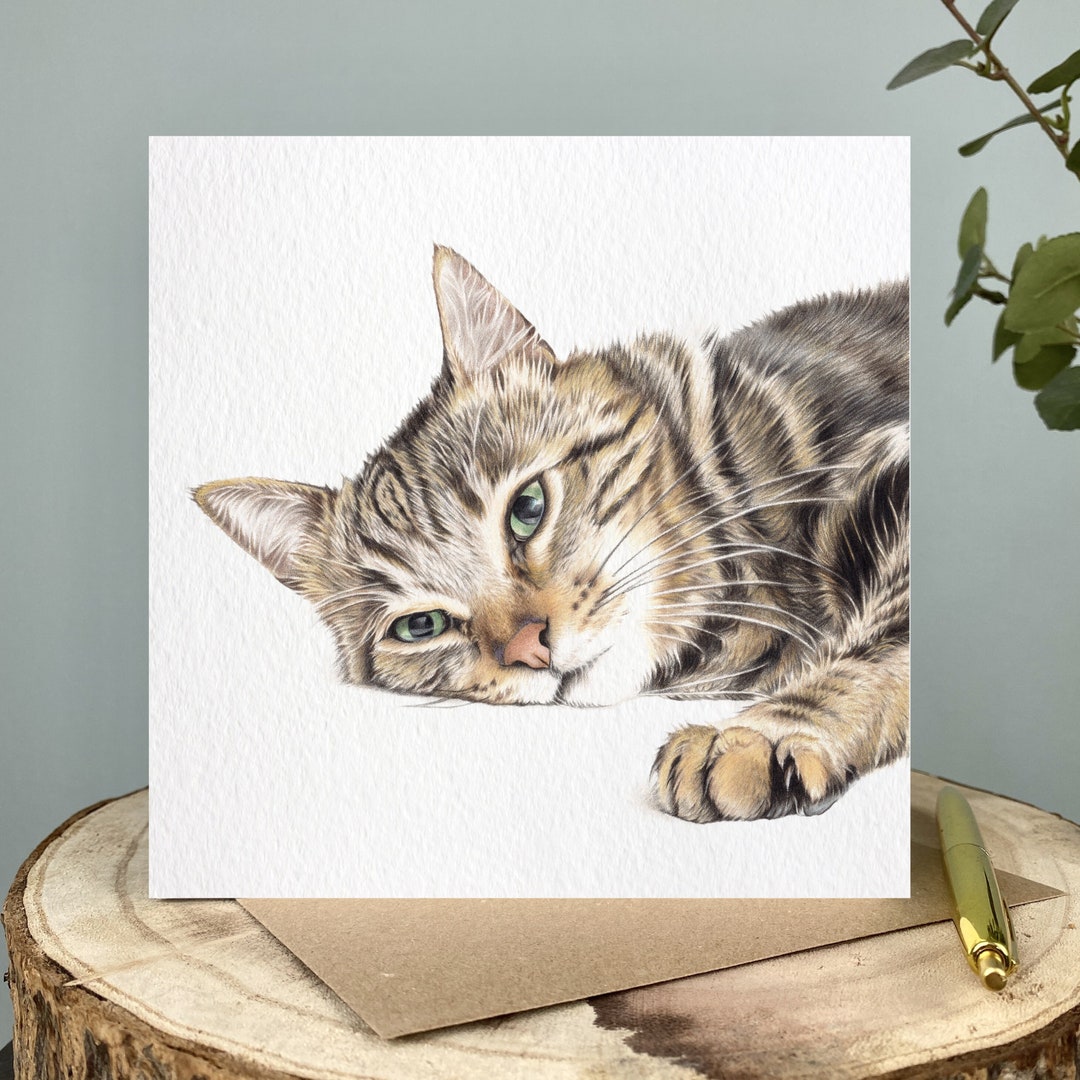 Tabby Cat Card Cat Card Cat Greetings Card Cat Birthday Card Blank ...